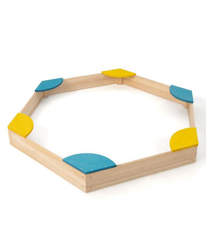 Slickblue Outdoor Solid Wood Sandbox with 6 Built-in Fan-shaped Seats ...