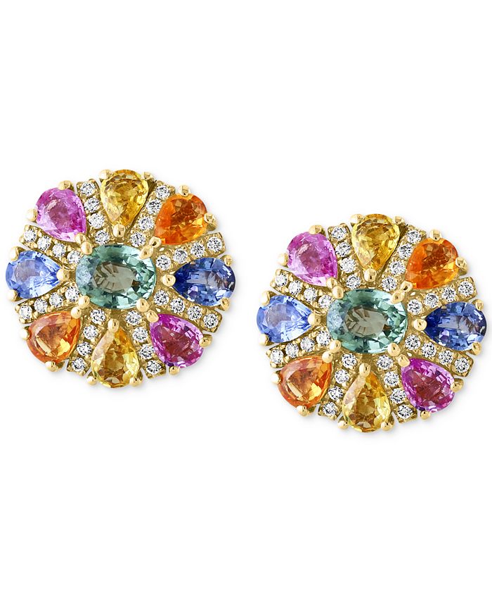 EFFY Collection EFFY® Multi-Sapphire (3-7/8 ct. t.w.) & Diamond (1/4 ct. t.w.) Flower Stud ...
