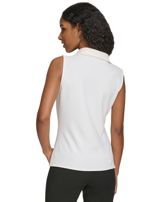 Calvin Klein Petite Scuba Crepe Collared Twist-Front Top - Macy's