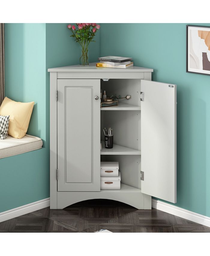 Simplie Fun Triangle Bathroom Storage Cabinet with Adjustable Shelves ...