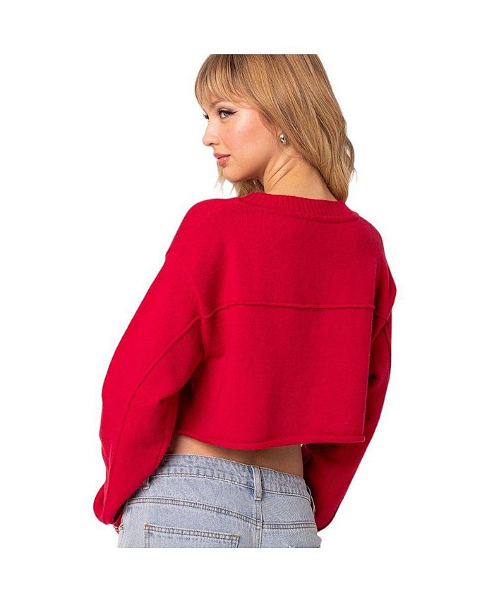 Edikted Women's Varsity cropped sweater - Macy's