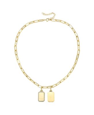 14k Gold Plated Cubic Zirconia Double Box Pendant Cable Chain ...