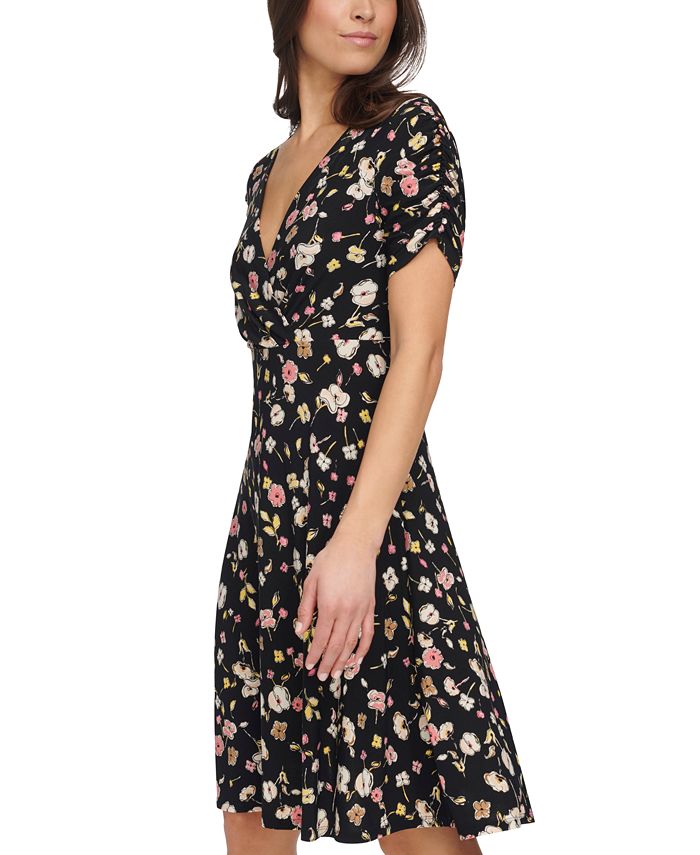 Tommy Hilfiger Women's Floral-Print Ruched Sleeve Dress - Macy's