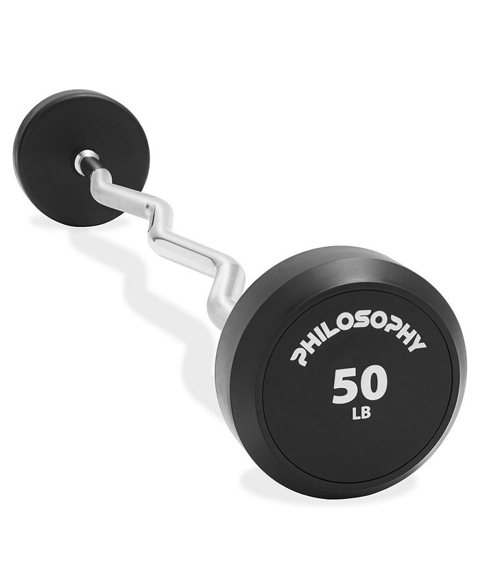 Philosophy Gym Rubber Fixed Barbell, 50 LB Pre-Loaded Weight EZ Curl ...