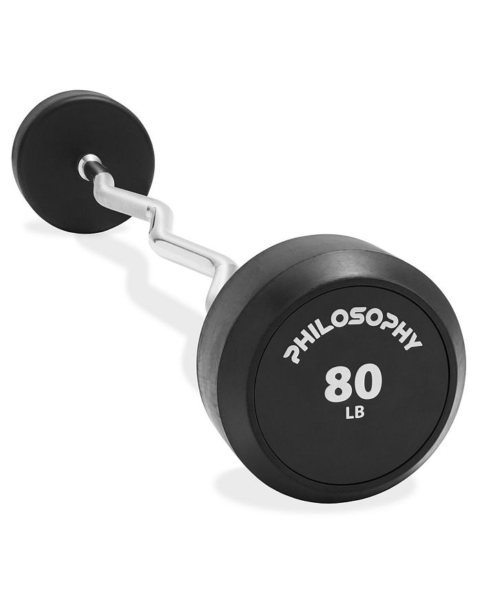 Philosophy Gym Rubber Fixed Barbell, 80 LB Pre-Loaded Weight EZ Curl ...
