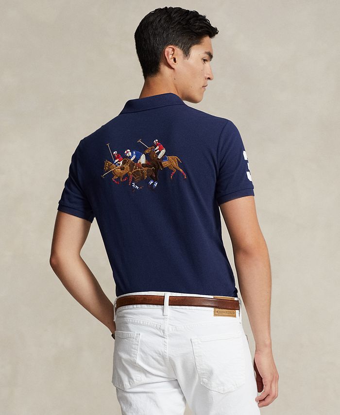 Polo Ralph Lauren Men's Custom Slim Triple-Pony Mesh Polo Shirt - Macy's