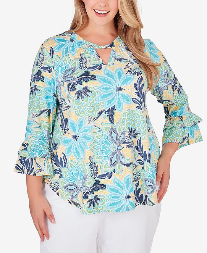 Ruby Rd. Plus Size Seaside Floral Puff Print Top - Macy's
