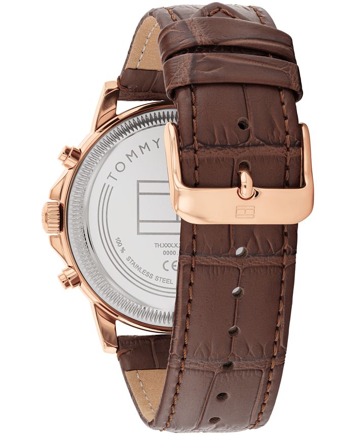 Tommy Hilfiger Men's Multifunction Brown Leather Watch 44mm - Macy's