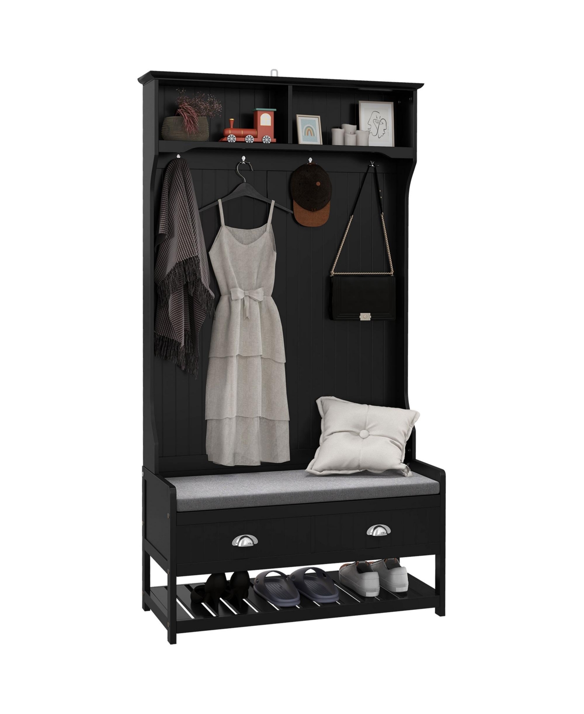 Click here for Homcom Hall Tree  Coat Rack and Bench Seat with 4... prices
