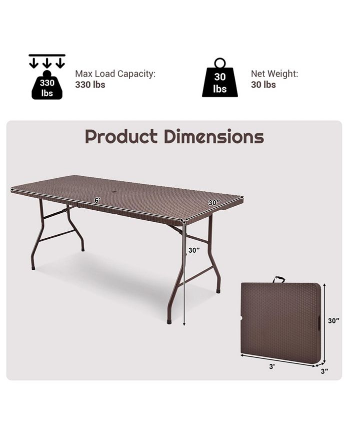 SUGIFT 6 Feet Folding Portable Rattan Table with Carrying Handle - Macy's