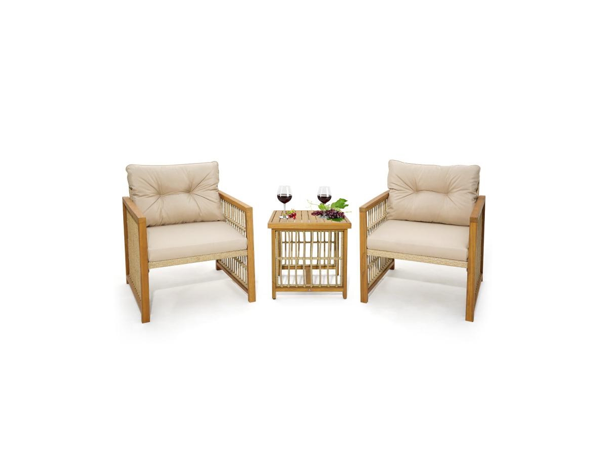 Click here for 3 Pieces Patio Pe Wicker Conversation Set with Aca... prices