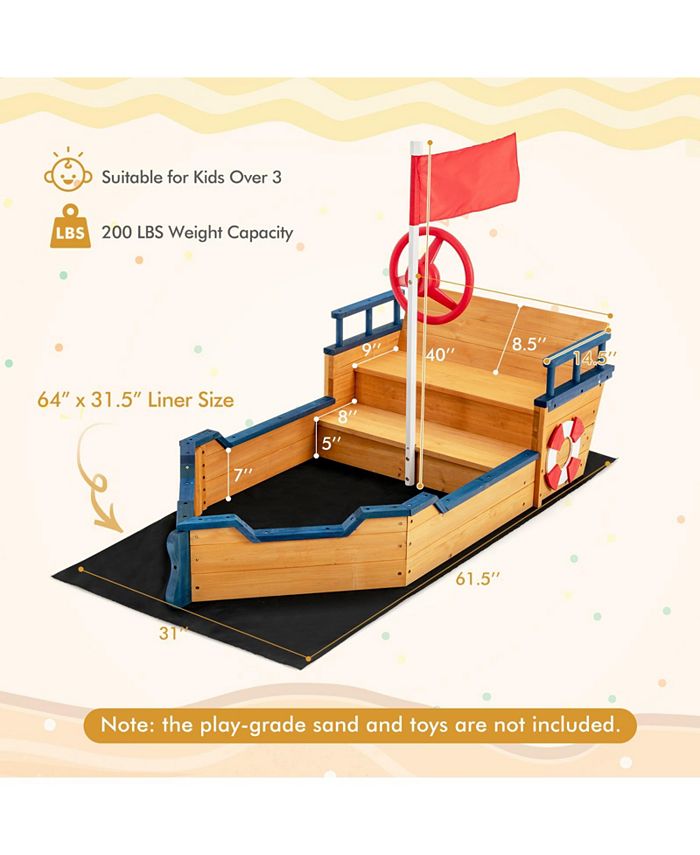 SUGIFT Kids Pirate Boat Wooden Sandbox Children Outdoor Playset - Macy's
