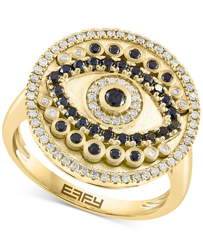 EFFY Collection EFFY® Black Diamond (3/8 ct. t.w.) & White Diamond (1/4 ct. t.w.) Evil Eye Ring ...