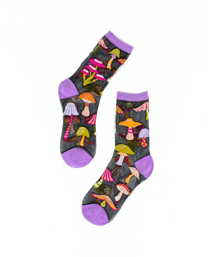 Sock Candy Women's Magic Mushrooms Black Sheer Sock - Macy's