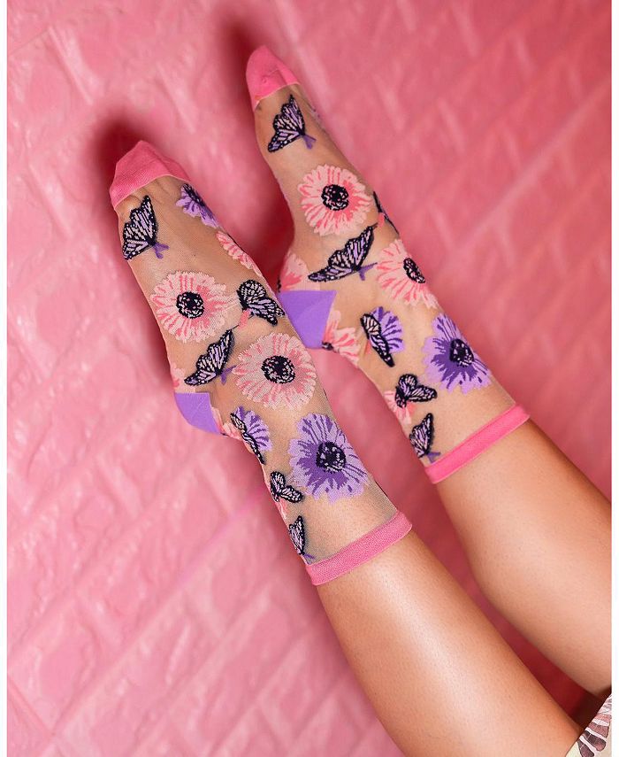 Sock Candy Women's Sunflower Butterfly Sheer Sock - Macy's