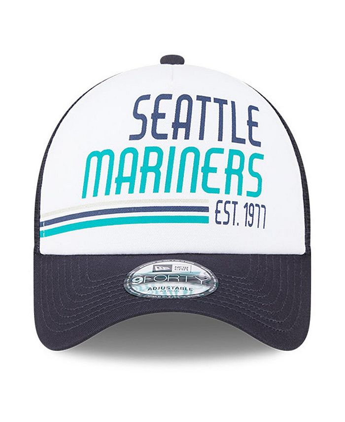 New Era Men's White, Navy Seattle Mariners Stacked A-Frame Trucker ...
