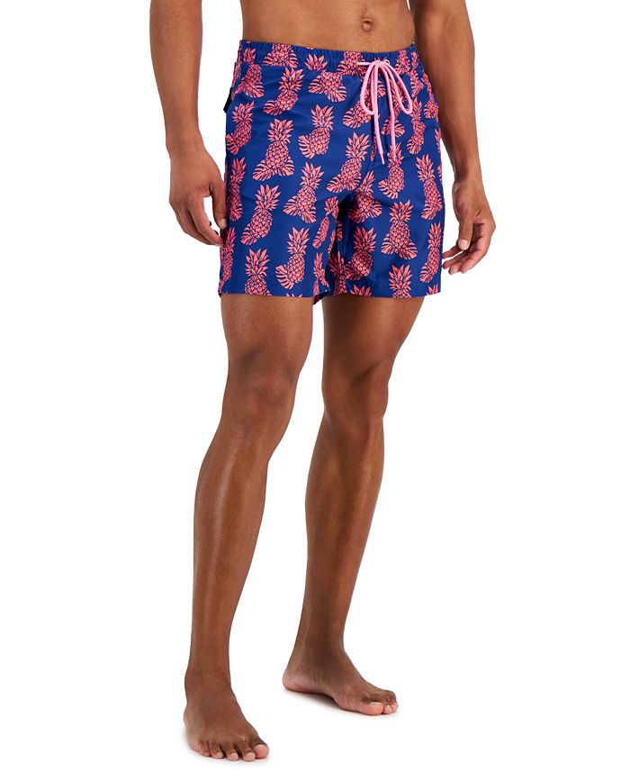Club Room Men's Pineapple-Print Swim Trunks, Created for Macy's - Macy's