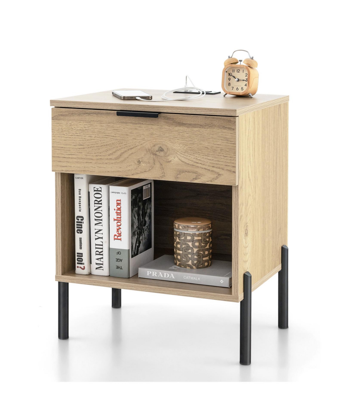 Click here for 1PC Nightstand with Charging Station Drawer Compar... prices