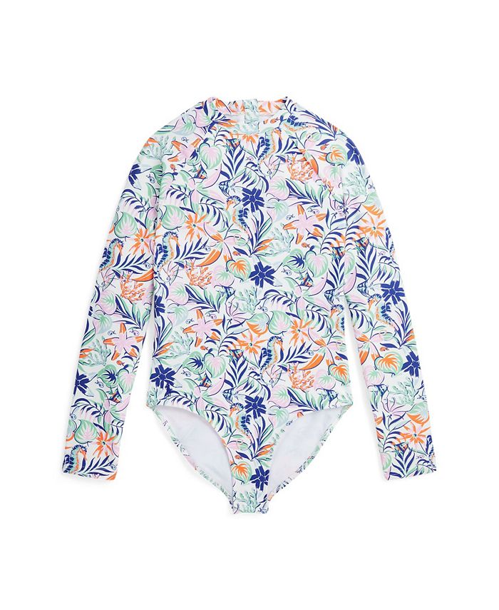 Polo Ralph Lauren Big Girls Tropical-Print One-Piece Rash Guard - Macy's