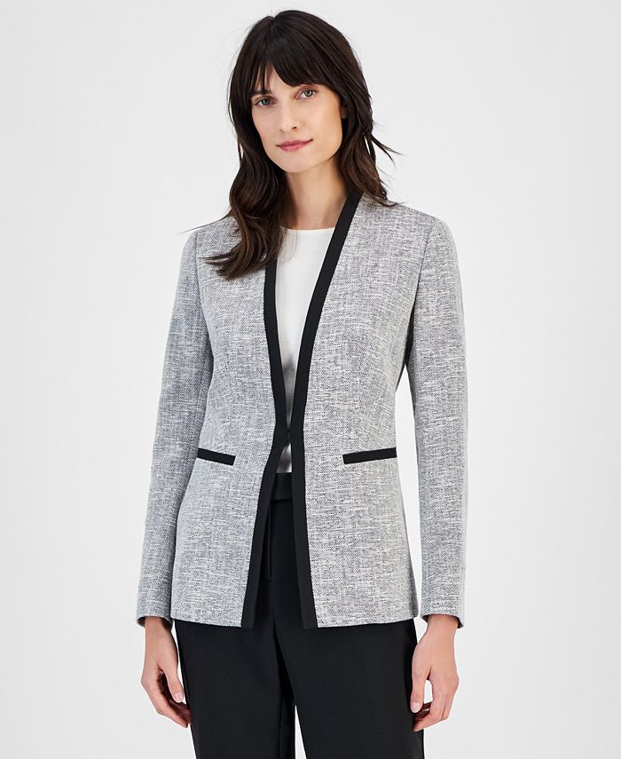 Anne Klein Women's Contrast Trim Kiss-Front Jacket - Macy's