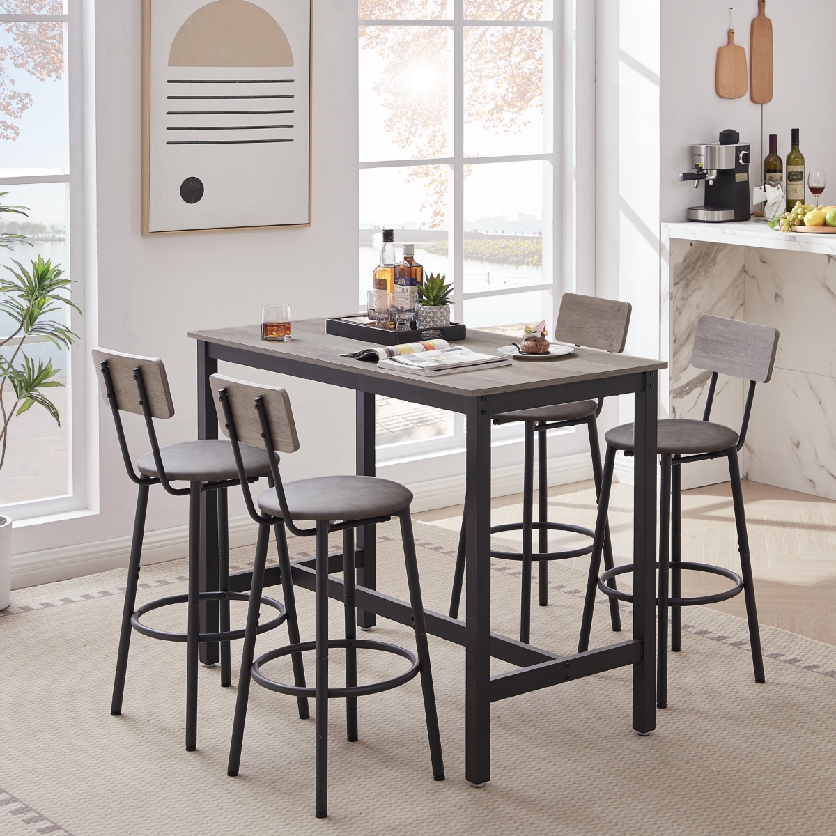 Click here for Streamdale Gray Bar Table Set with Backrest Stools... prices