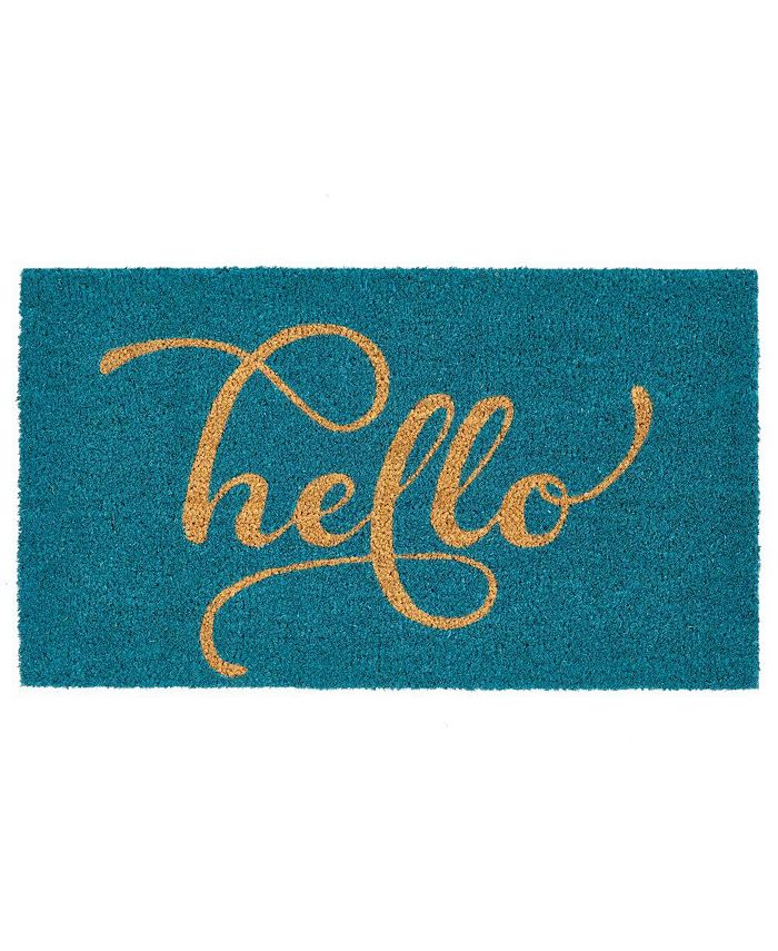 mDesign Welcome Doormat with Natural Fibers, Cursive Hello - Turquoise ...