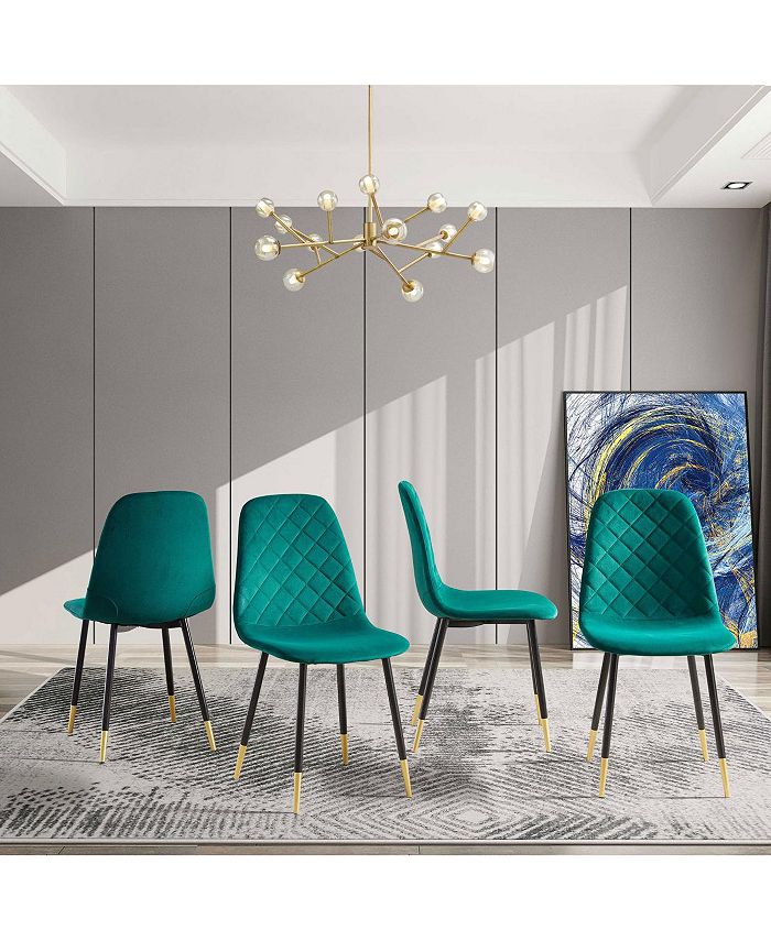 Simplie Fun Dark Green Velvet Tufted Accent Chairs with Golden Color ...