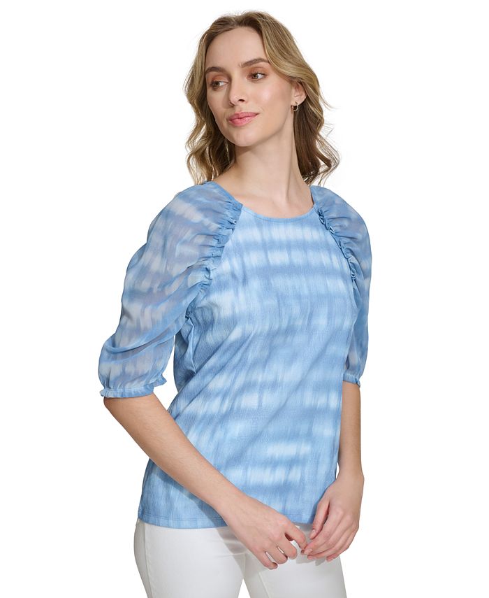 Calvin Klein Women's Printed Chiffon Sleeve Top - Macy's