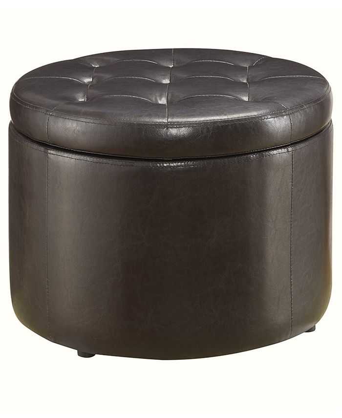 Convenience Concepts 22" Faux Leather Round Shoe Storage Ottoman - Macy's