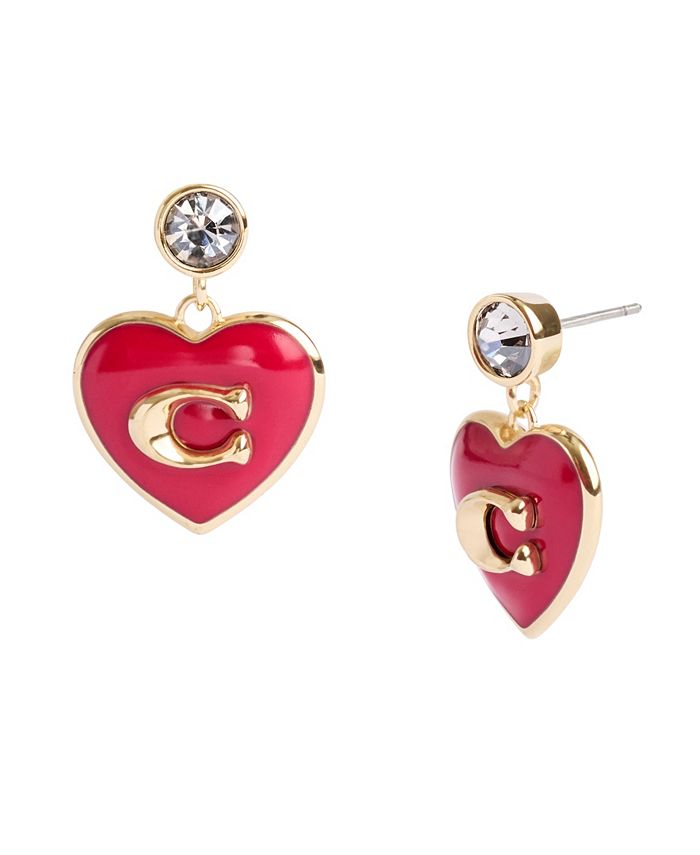 COACH Faux Stone Signature Heart Drop Boxed Earrings - Macy's