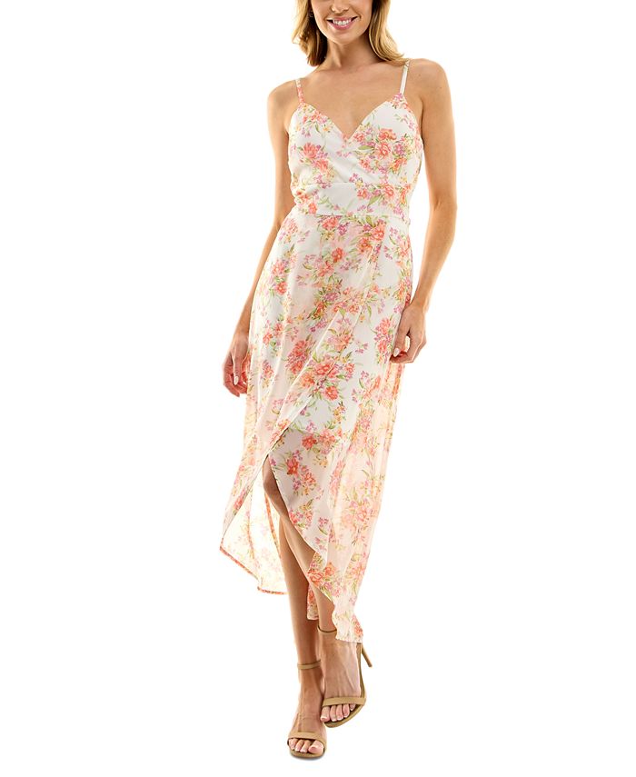 As U Wish Juniors' Floral-Print High-Low Chiffon Dress - Macy's