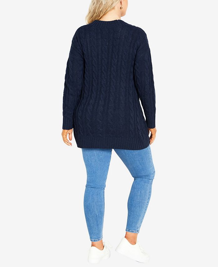 AVENUE Plus Size Cara Cable V-neck Cardigan Sweater - Macy's