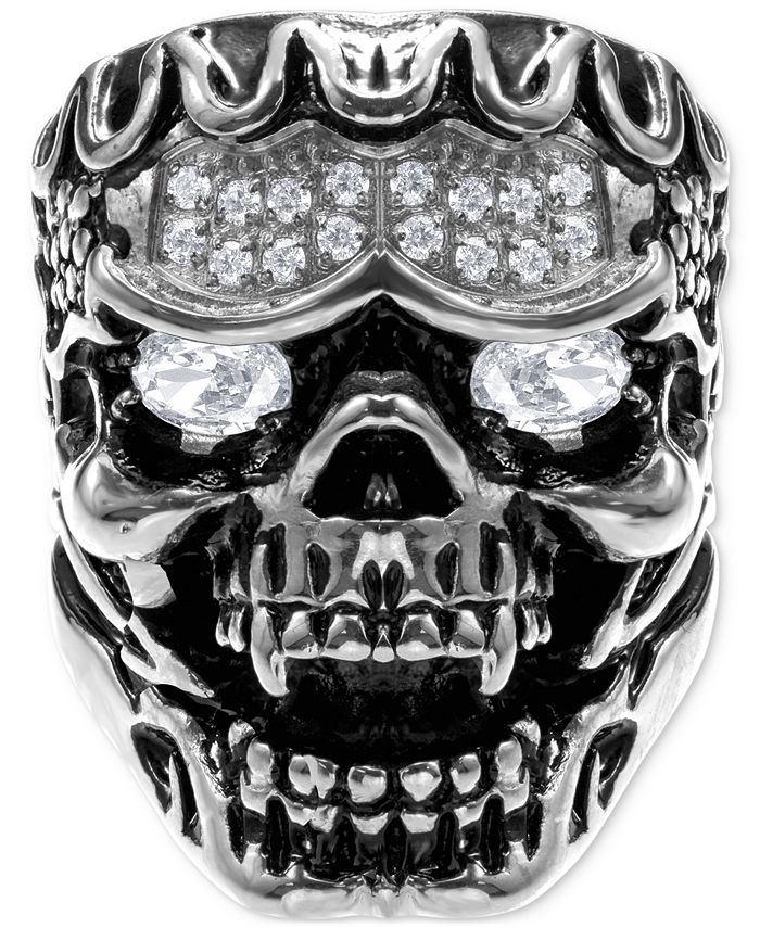 Blackjack Cubic Zirconia Ornately Detailed Skull Statement Ring - Macy's