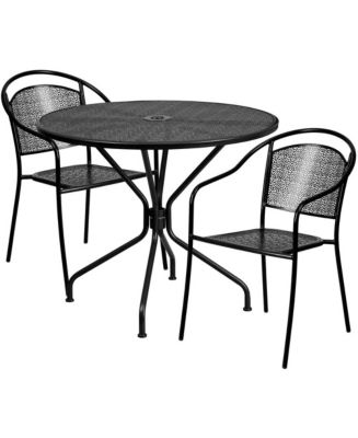 Commercial 35.25" Round Metal Garden Patio Table Set W/ 2 Round Back ...