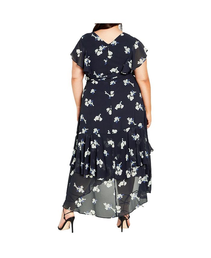 CITY CHIC Plus Size Demure V-Neck Flutter Sleeve Floral Maxi Dress - Macy's
