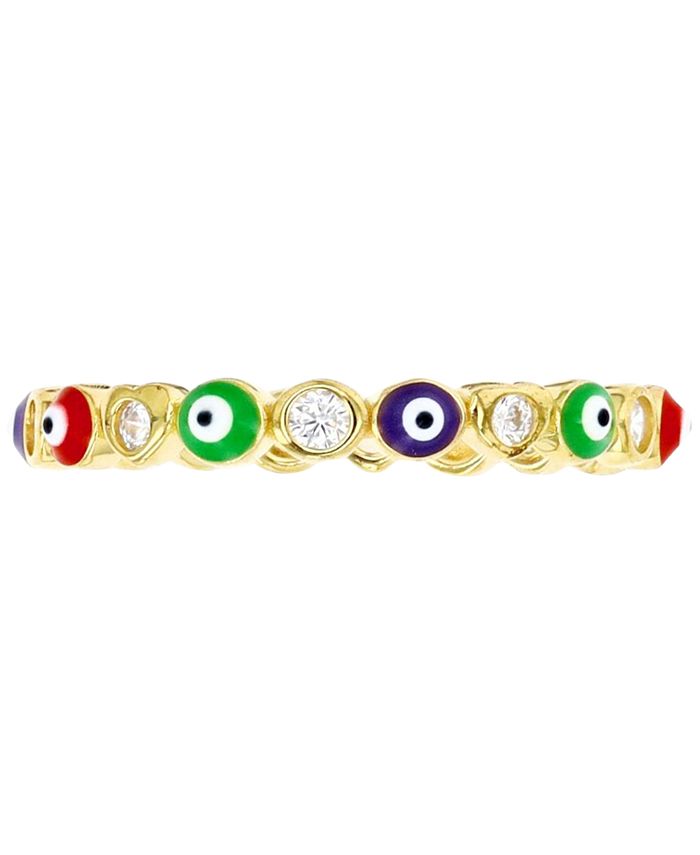 Macy's Cubic Zirconia & Enamel Evil Eye Stack Band in 14k Gold-Plated Sterling Silver - Macy's