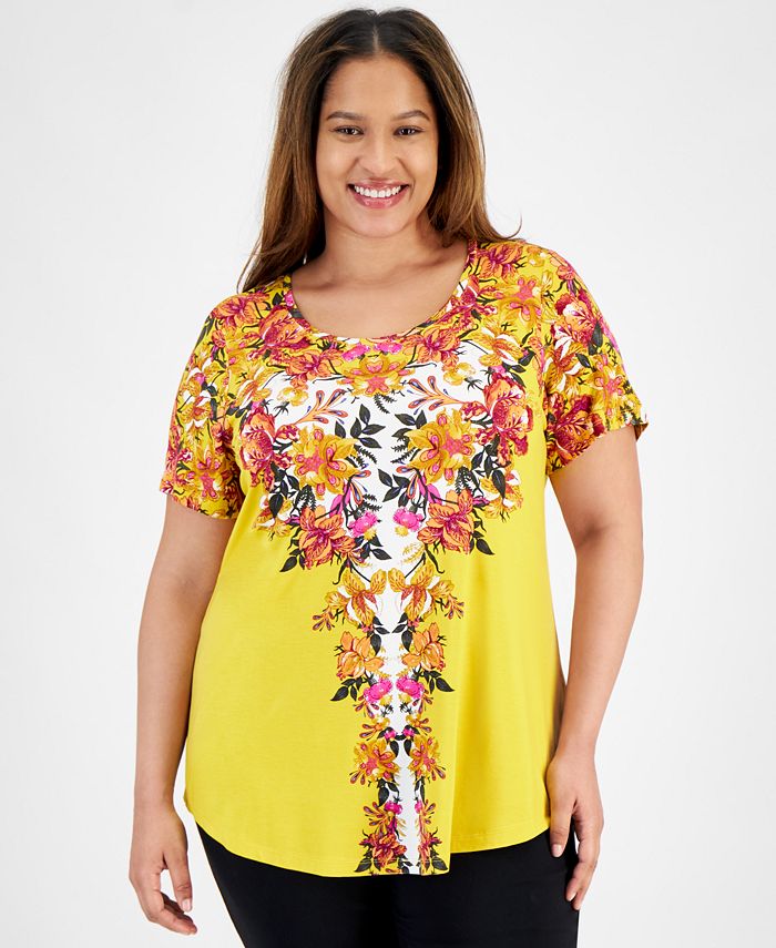 Jm Collection Plus Size Arianna Trail Scoop Neck Top Created For Macys Macys