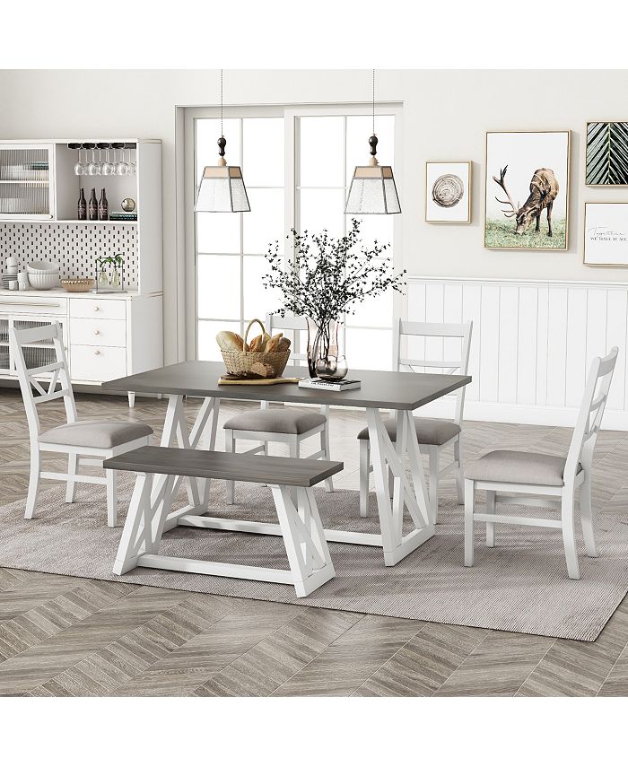 Simplie Fun Farmhouse 6-Piece Dining Table Set With Cross Legs, Kitchen ...