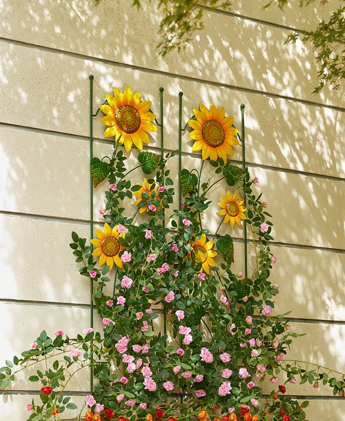 Glitzhome 48" H Metal Sunflowers Garden Trellis, Garden Stakes - Macy's