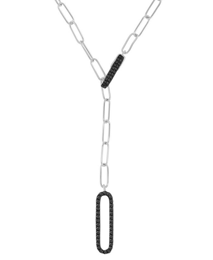 Macy's Black Spinel Pavé Interlocking Paperclip Link 19" Statement ...