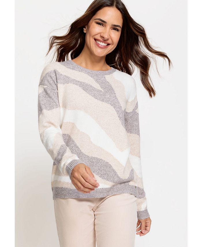 Olsen Long Sleeve Round Neck Statement Sweater - Macy's