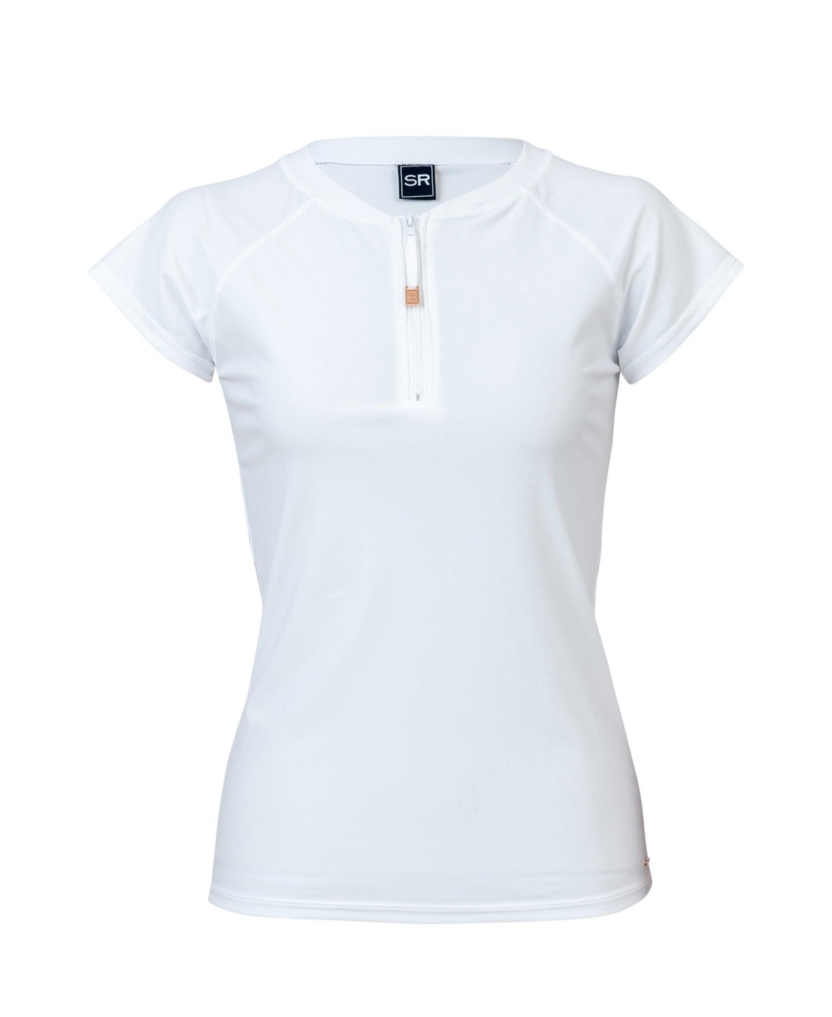 Click here for Ladies White Half Zip Ss Rash Top - White prices