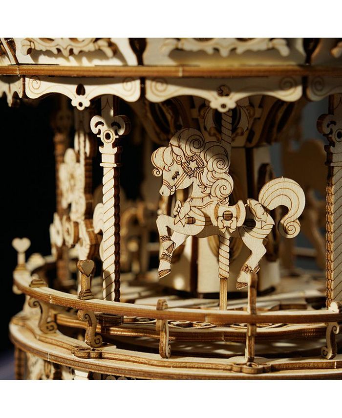 Robotime Kids 3D Wooden Puzzle Game - Romantic Carousel Music Box - Assembly Model Building Kits ...