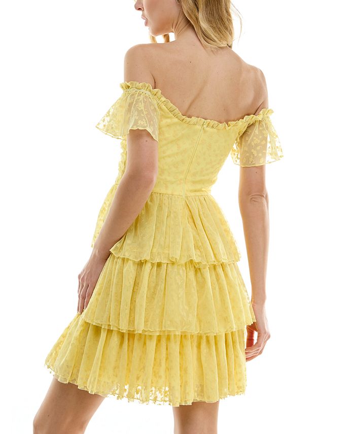 City Studios Juniors' Off-The-Shoulder Tiered Ruffle-Trim Dress - Macy's