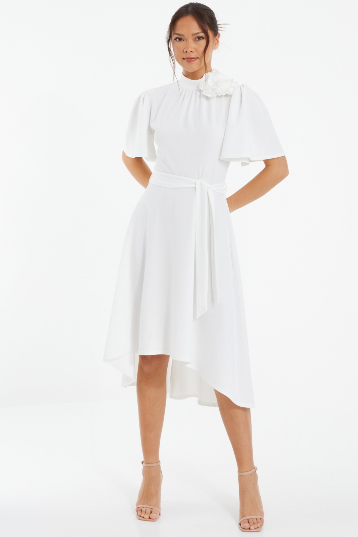 Click here for Quiz Womens Flower Detail Dip Hem Dress - White prices