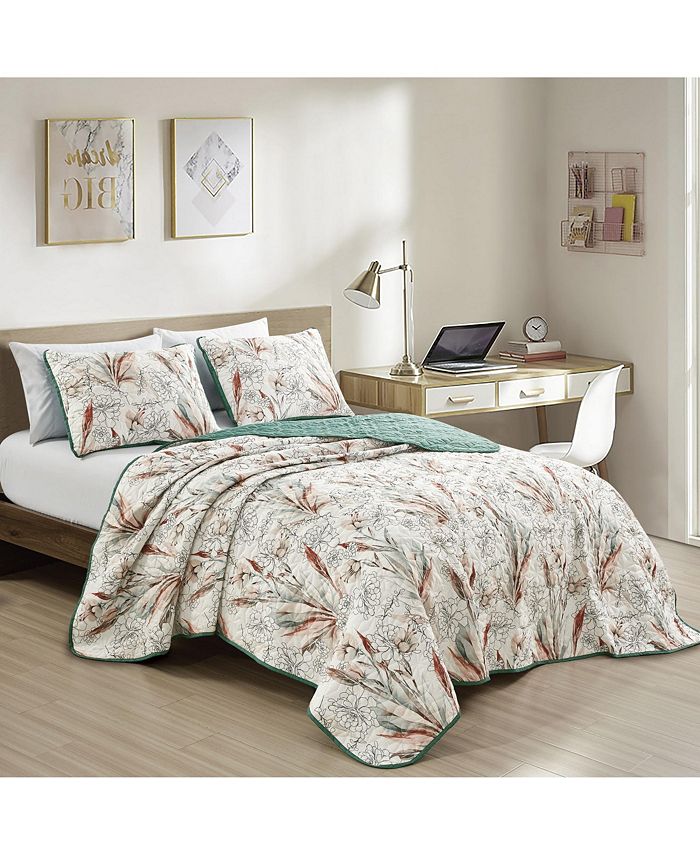 MarCielo 3 Piece Printed Quilt Set Lightweight Bedspread Set Sara ...