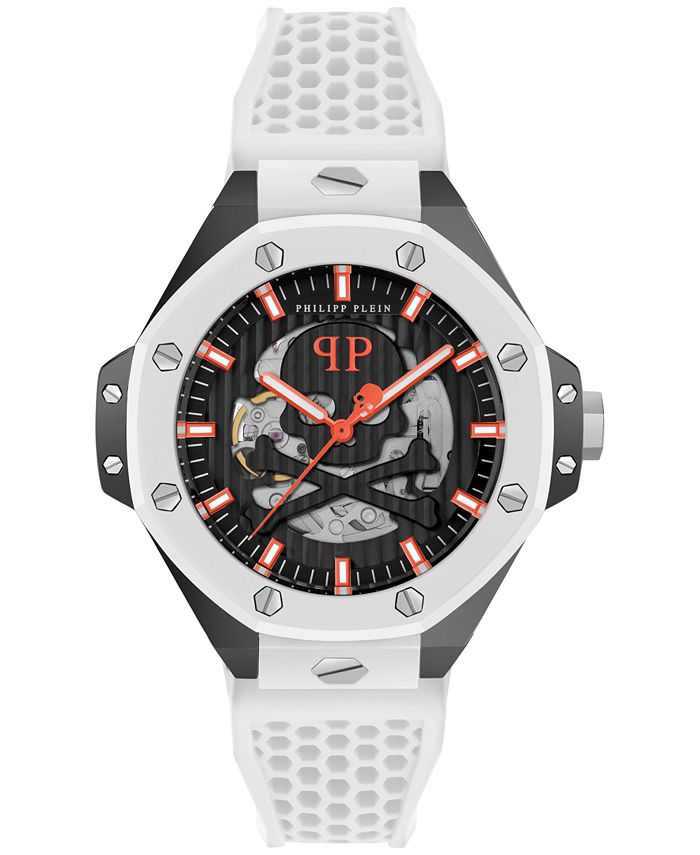Philipp Plein Men's Automatic Skeleton Royal White Silicone Strap Watch ...