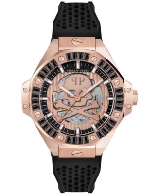 Philipp Plein Men's Automatic Skeleton Royal Black Silicone Strap Watch ...