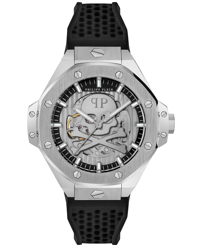 Philipp Plein Men's Automatic Skeleton Royal Black Silicone Strap Watch ...