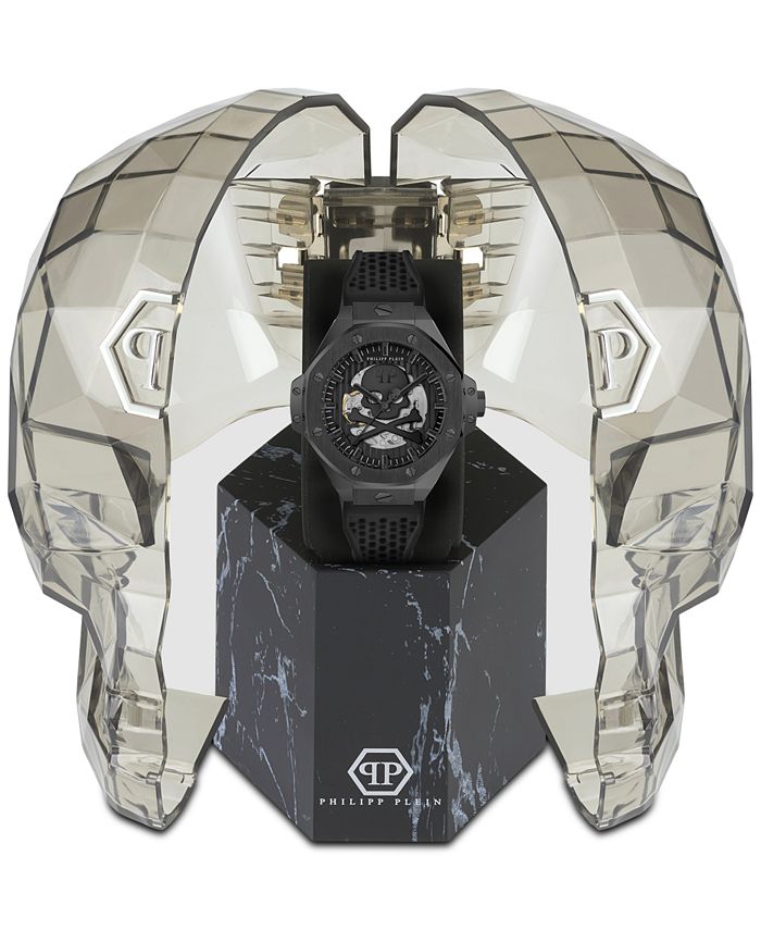 Philipp Plein Men's Automatic Skeleton Royal Black Silicone Strap Watch ...
